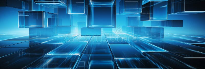 Abstract Blue Cubes Digital Art: a Futuristic 3D Render Stock ...