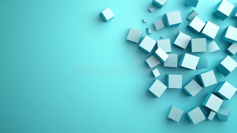 Abstract Blue Cubes Motion Turquoise Background Dynamic Blue Cubes on a ...