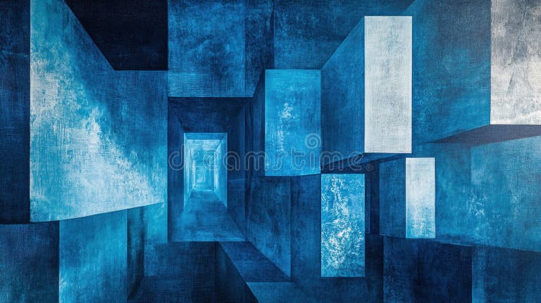 Abstract Blue Cubism: a Deep Dive into Geometric Depth Stock ...