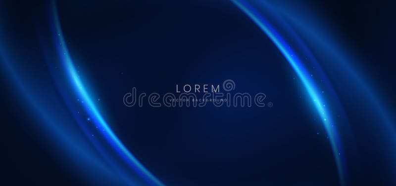 Abstract Blue Curved Light Ray Glowing on Dark Blue Background with ...