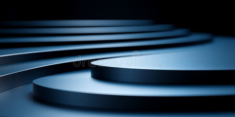 Abstract Blue Curved Platforms Modern Design Background 3D Art Dark ...