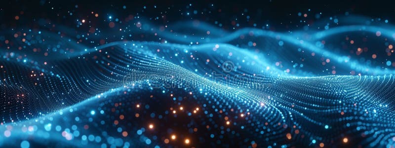 Abstract Blue Cyberspace Background Wave of Dots and Weave Lines Stock ...
