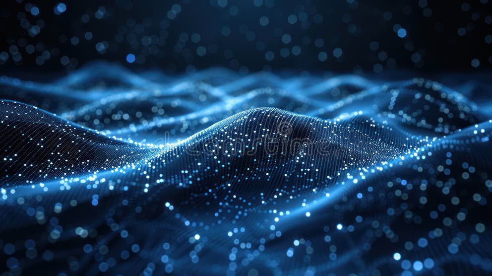 Abstract Blue Cyberspace Background with Weave Lines and Dots ...