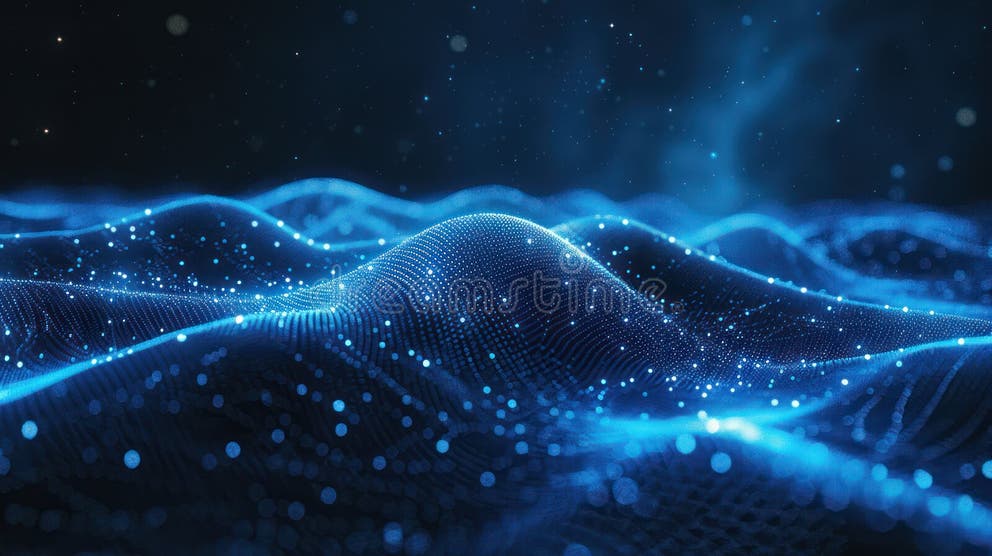 Abstract Blue Cyberspace Background with Weave Lines and Dots ...