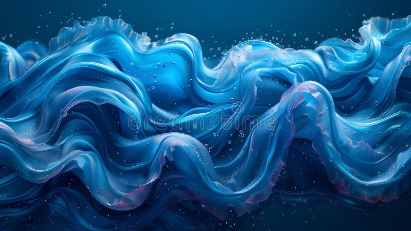Abstract Blue 3D Background with Wavy Lines and Bubbles Stock ...