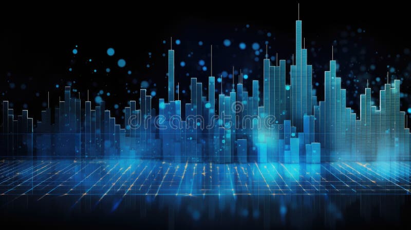 Abstract Blue 3D Bar Graph on a Dark Digital Background with Glowing ...