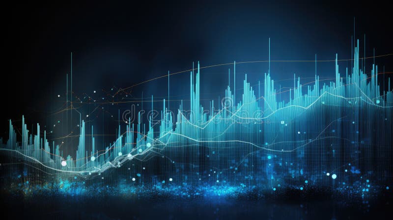 Abstract Blue 3D Bar Graph on a Dark Digital Background with Glowing ...