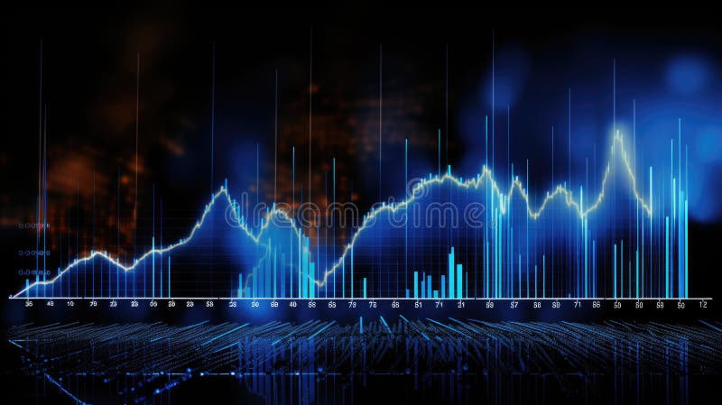 Abstract Blue 3D Bar Graph on a Dark Digital Background with Glowing ...