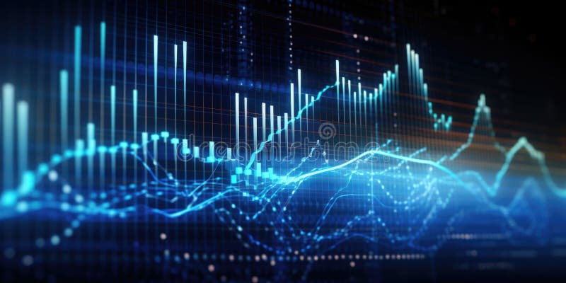 Abstract Blue 3D Bar Graph on a Dark Digital Background with Glowing ...