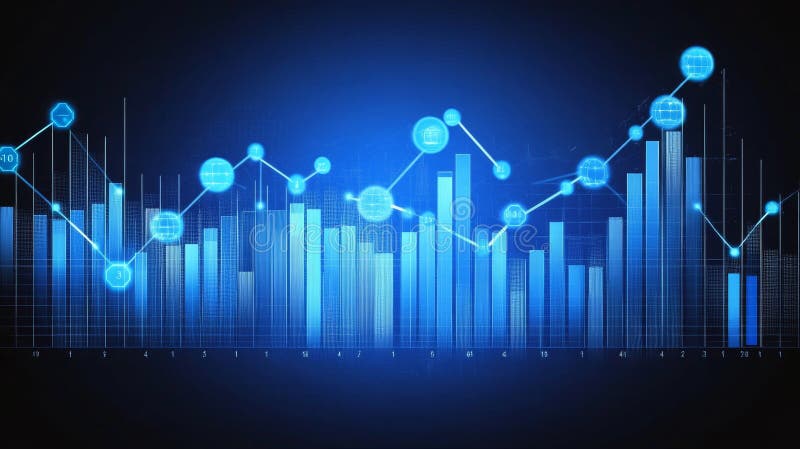 Abstract Blue 3D Chart and Graph on a Dark Background, Data Analysis ...