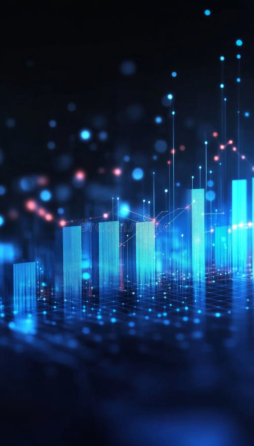 Abstract Blue 3D Chart Growth Analytics. Technology Background with ...