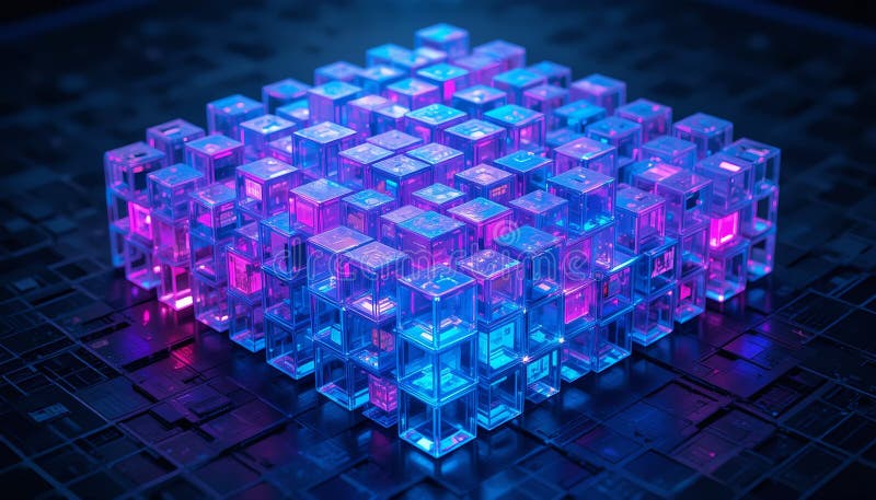 Abstract Blue 3D Cubes Glow with Futuristic Digital Light, Creating a ...