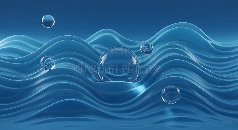 Abstract Blue 3d Render of Water Waves with Transparent Floating ...