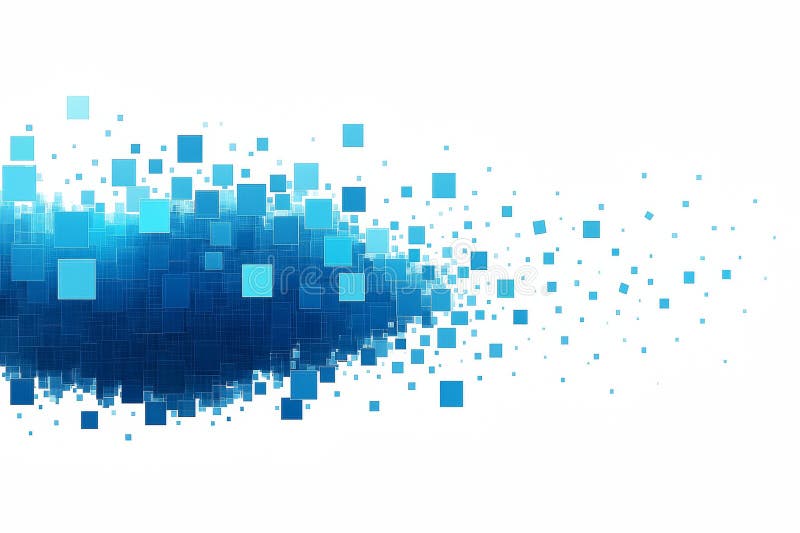 Abstract Blue Data Cloud with Dispersing Cubes on White Background for ...