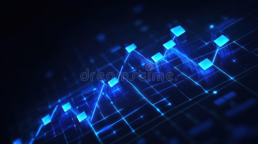 Abstract Blue Data Grid and Square Graph: Financial Technology and ...