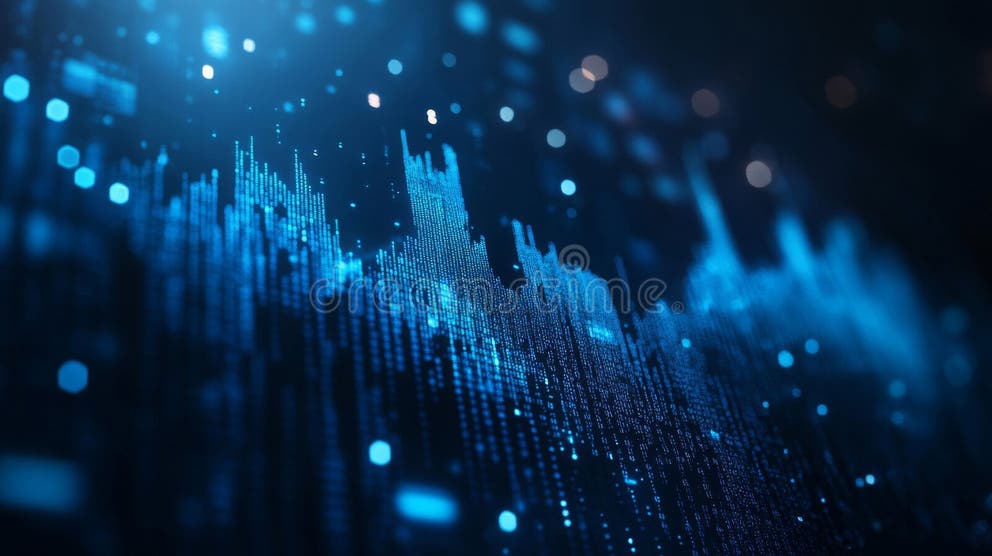 Abstract Blue Data Visualization with Glowing Points Stock Illustration ...