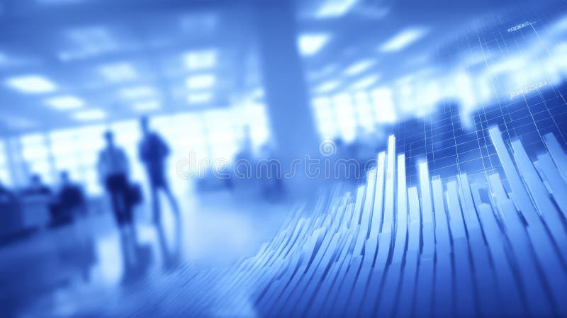 Abstract Blue Data Visualization Graph in Blurred Office Setting Stock ...