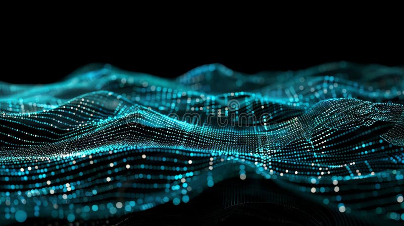 Abstract Blue Data Waves Background on Black Stock Illustration - Illustration of digital ...