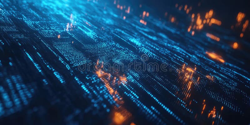 Abstract Blue Data Waves: a Field of Blue, Shimmering Dots Form ...