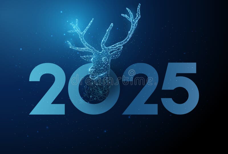 Abstract Blue Deer and Number 2025. Low Poly Technology Style Design ...