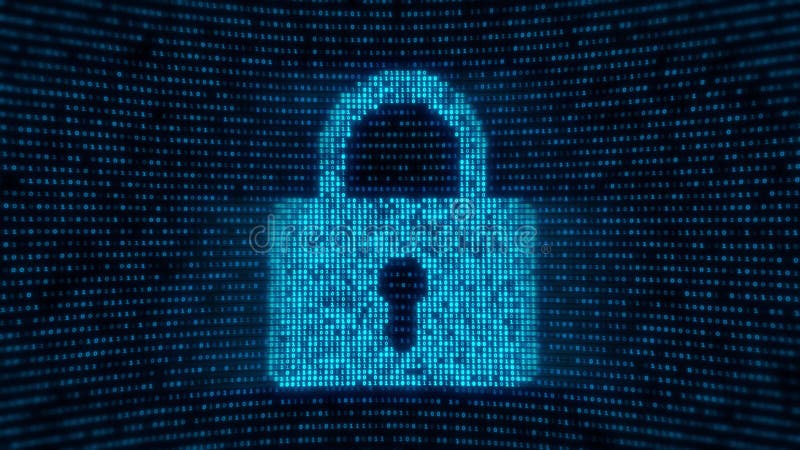 Abstract Blue Digital Animation of Digital Lock Binary Code Moving in ...
