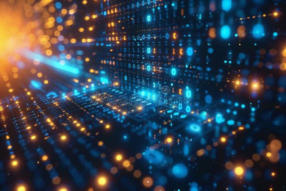 Abstract Blue Digital Background with Binary Code and Circuit Patterns, Representing Technology ...