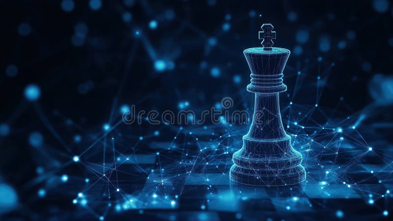 Abstract Blue Digital Background with Chess King Piece Stock ...