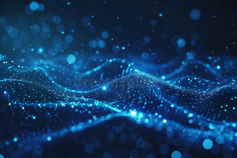 Abstract Blue Digital Background with Dots and Glowing Lights. Big Data ...