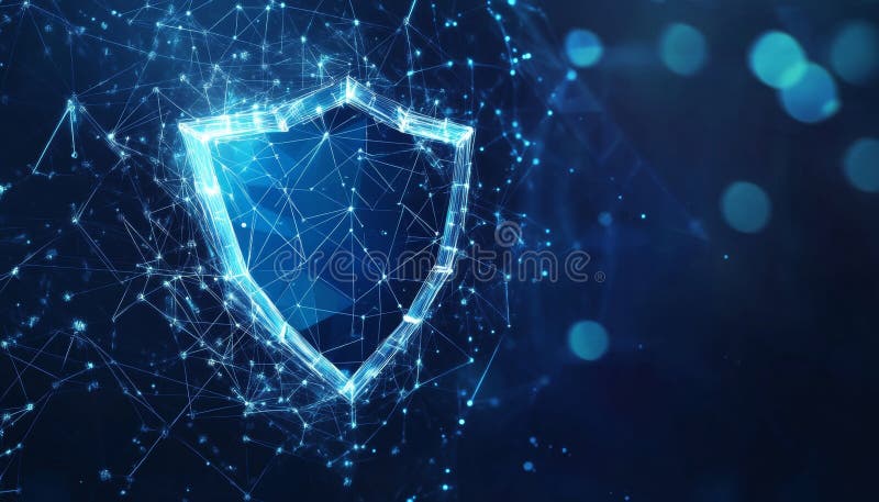 Abstract Blue Digital Background Featuring Low Poly Shield Symbol for ...