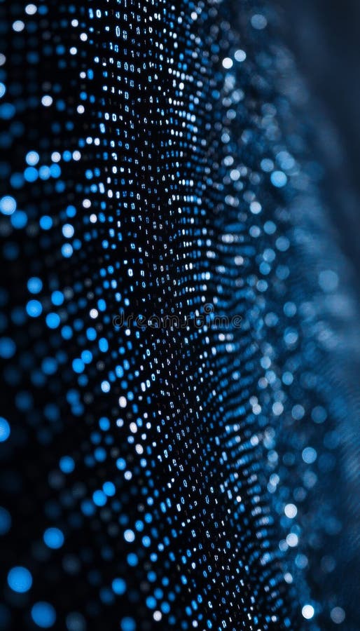 Abstract Blue Digital Binary Code, Data Flowing on Black Background, Big Data Information ...