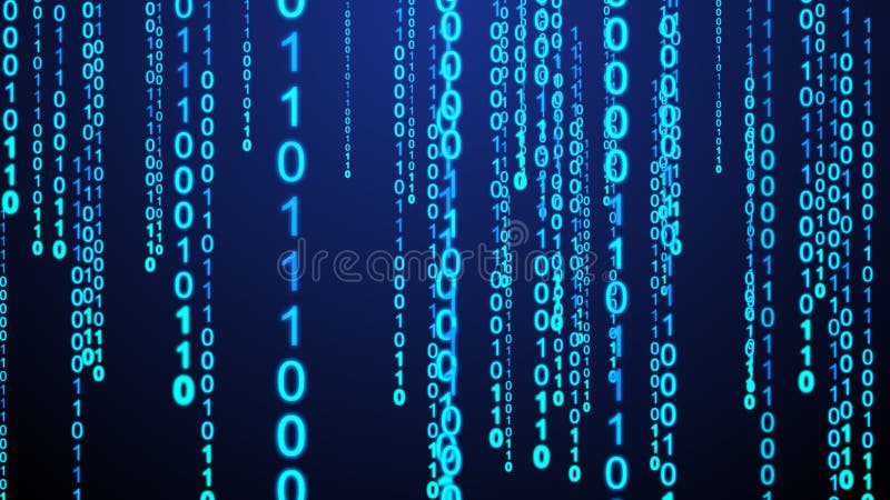 Abstract Blue Digital Binary Code Data Rain Stock Photo - Image of tech ...