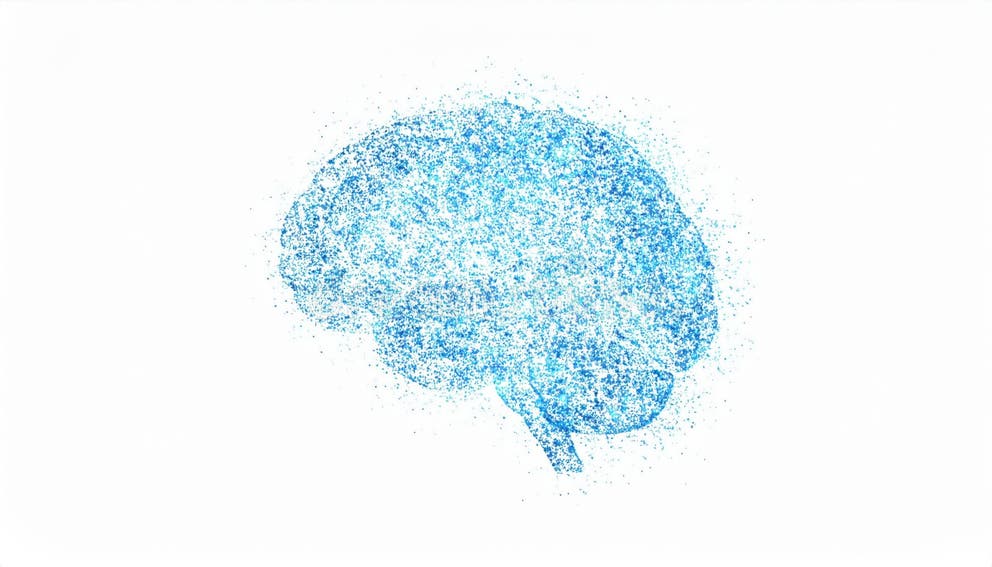 Abstract Blue Digital Brain Particles on White Background Stock ...