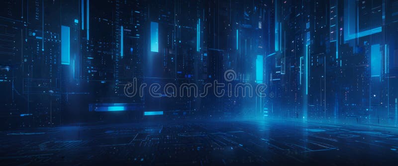 Abstract Blue Digital City Glowing in the Dark Stock Illustration ...