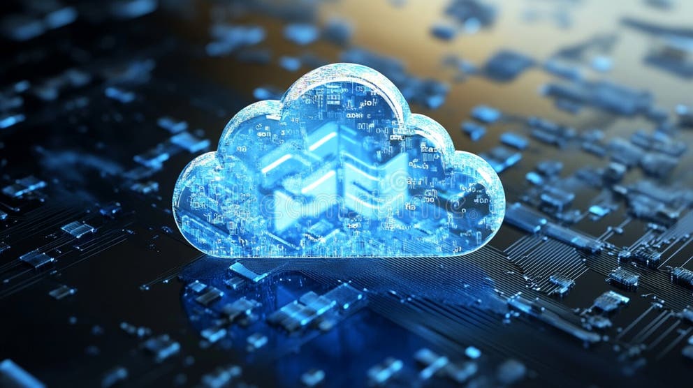 Abstract Digital Cloud Computing Network Technology Data Server Blue Cyber Future System Global ...