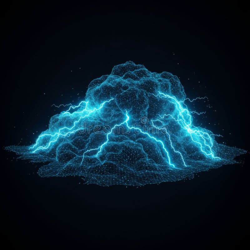 Abstract Blue Digital Cloud with Lightning Stock Illustration ...
