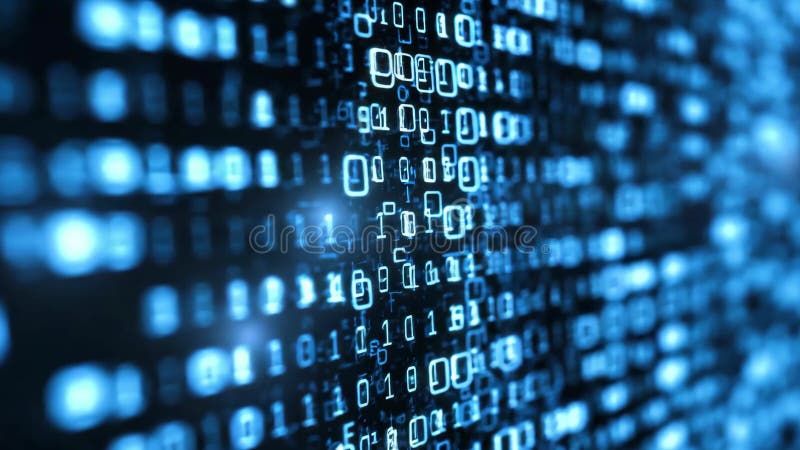 Abstract Blue Digital Code Stream with Glowing Binary Numbers and Bokeh Effect Binary Code Data ...