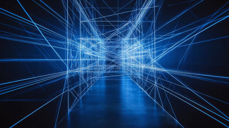 Abstract Blue Digital Corridor with Glowing Lines Stock Illustration ...
