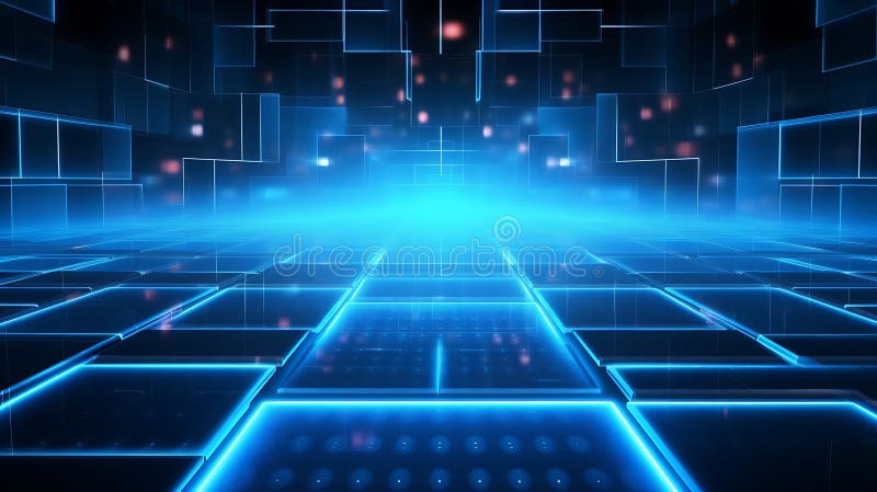 Abstract Blue Digital Cube Grid Environment Stock Illustration ...