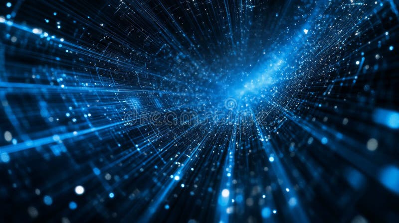 Abstract Blue Digital Data Background with Bright Particles and Lines ...