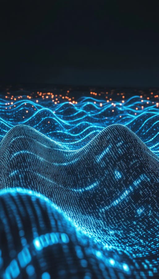 Abstract Blue Digital Data Flow with Luminous Numbers on a Computer ...