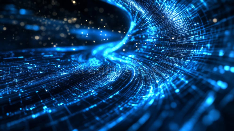Abstract Blue Digital Data Flow through Space Stock Illustration ...