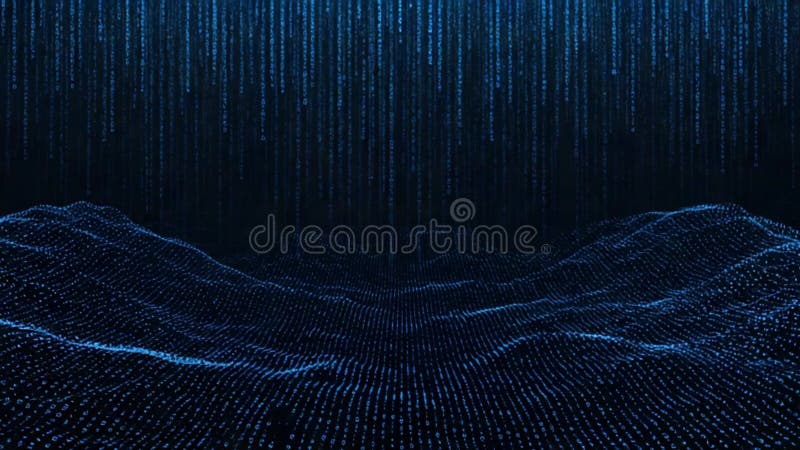 Abstract Blue Digital Data Flowing Over Wavy Terrain Stock Footage ...