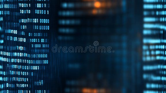 Abstract Blue Digital Data Stream Background With Binary Code Stock