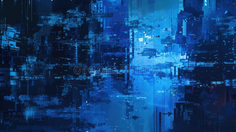 Abstract Blue Digital Data Streams on a Dark Background. Digital Image ...