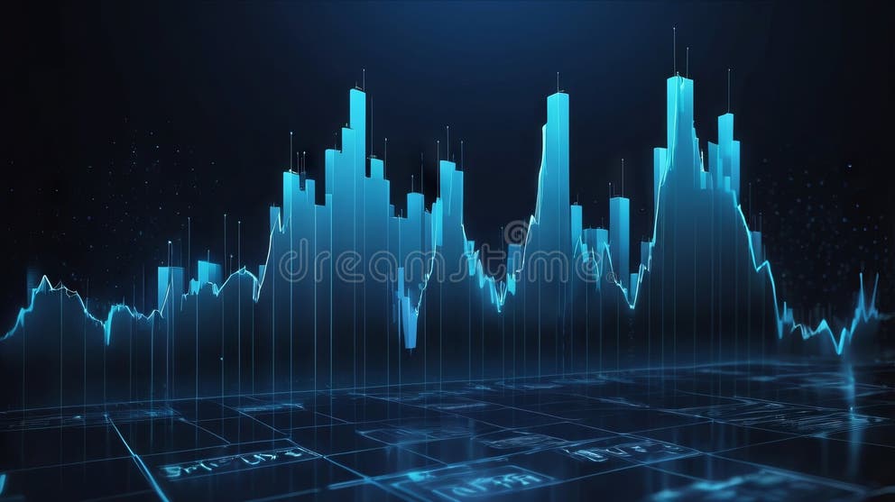 Abstract Blue Digital Data Visualization of Rising Stock Market Trend ...