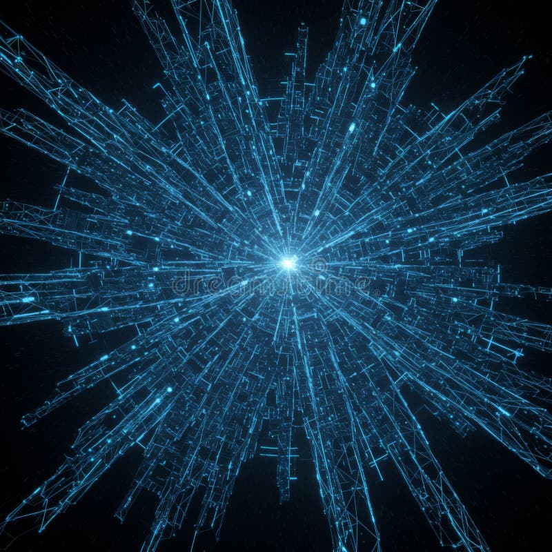 Abstract Blue Digital Explosion with Glowing Particles Stock ...