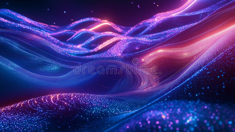 Abstract Blue Digital Field with Neon Data Flows and Algorithmic ...