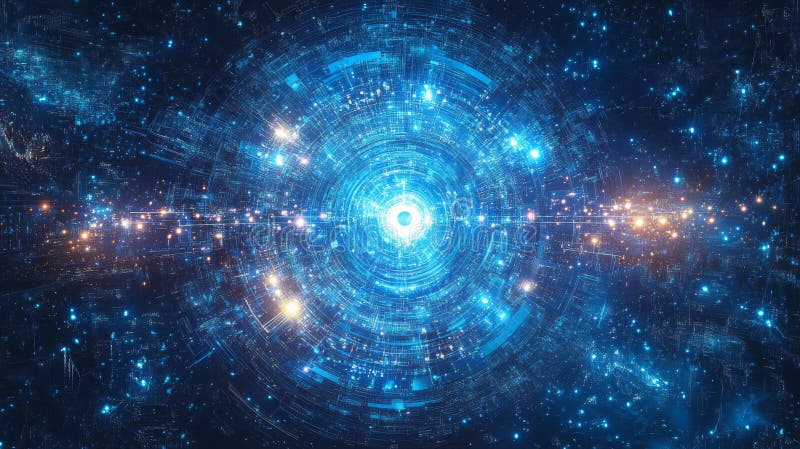 Abstract Blue Digital Galaxy with Glowing Circuit Pattern Stock ...