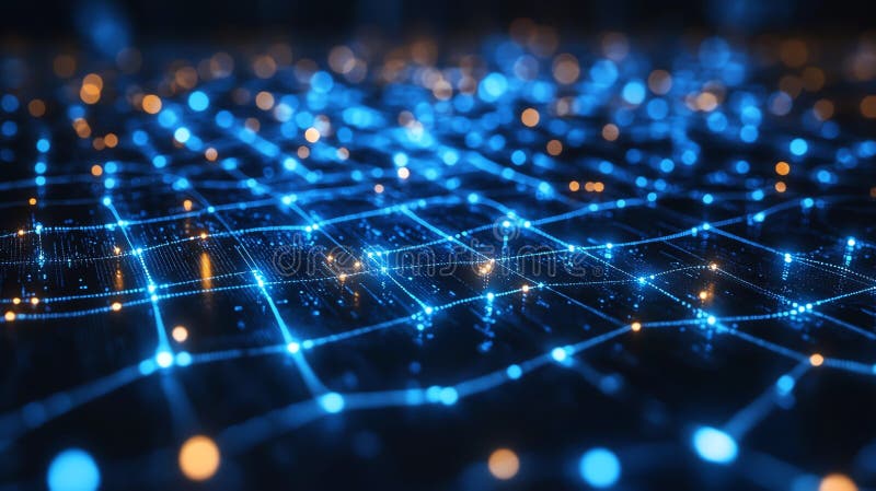 Abstract Blue Digital Grid with Glowing Connections, Representing ...