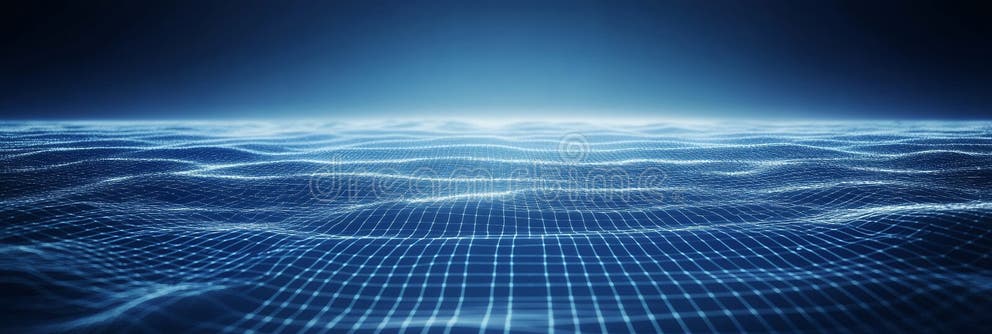 Abstract Blue Digital Grid Wave Background Stock Illustration ...